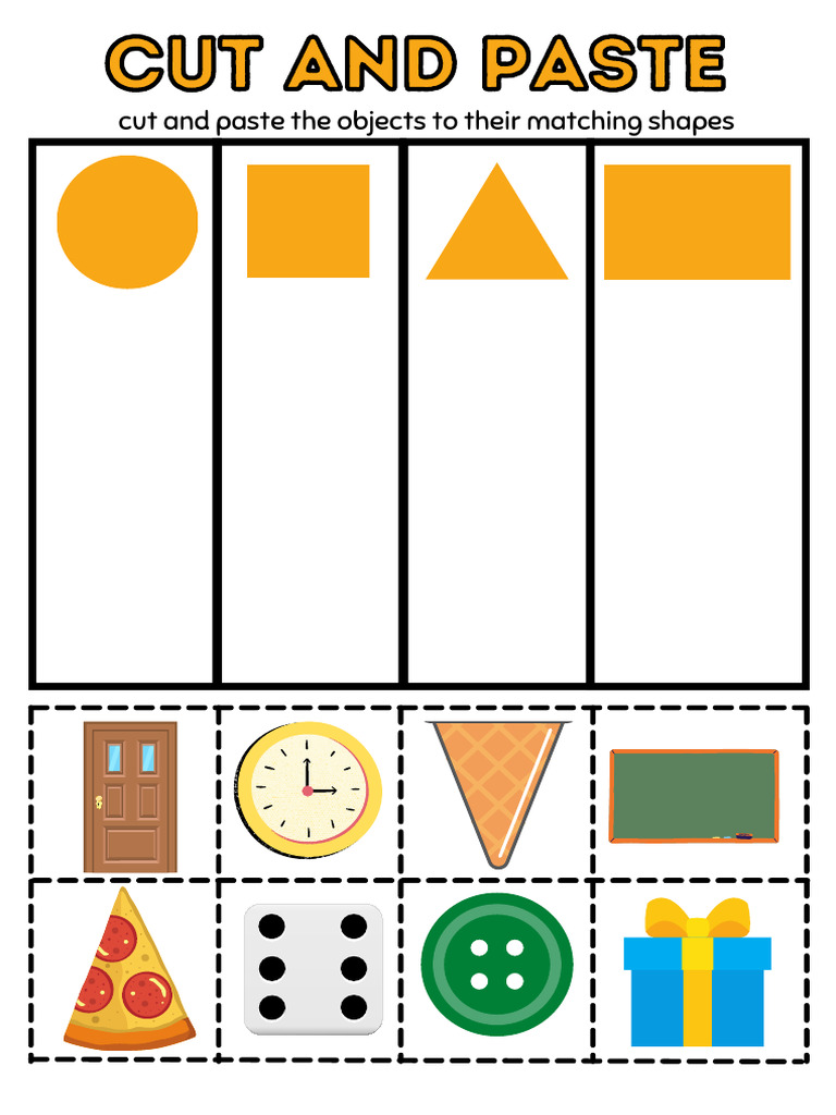 Cut and Paste Shapes Activity Worksheet for Preschool | PDF