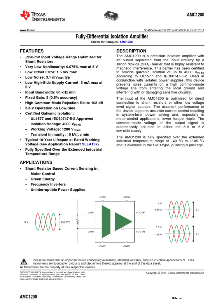 Fully-Differential Isolation Amplifier: Features Description | PDF | Insulator (Electricity ...