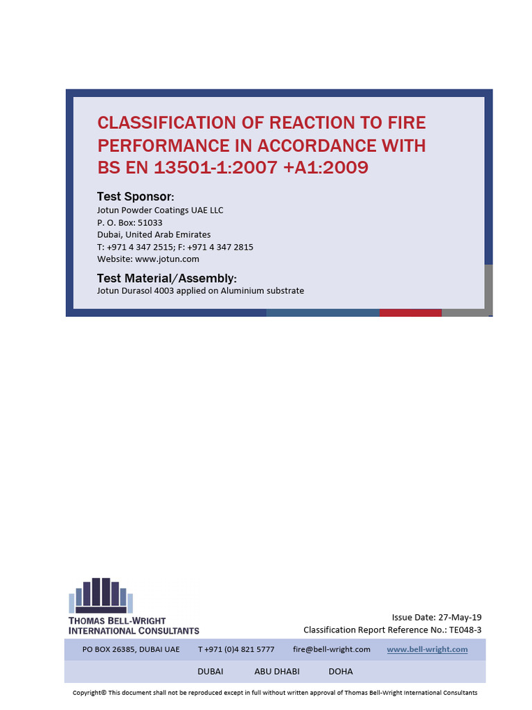 TE048-3 (en 13501-1) Classification Report | PDF | United Arab Emirates