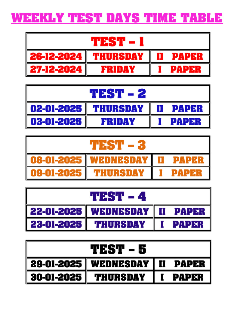 Weekly Test Days Time Table Feb 2025 | PDF
