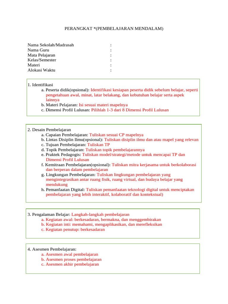 Draf RPP Pembelajaran Mendalam - Pendampingan Sekolah Binaan - 01 | PDF
