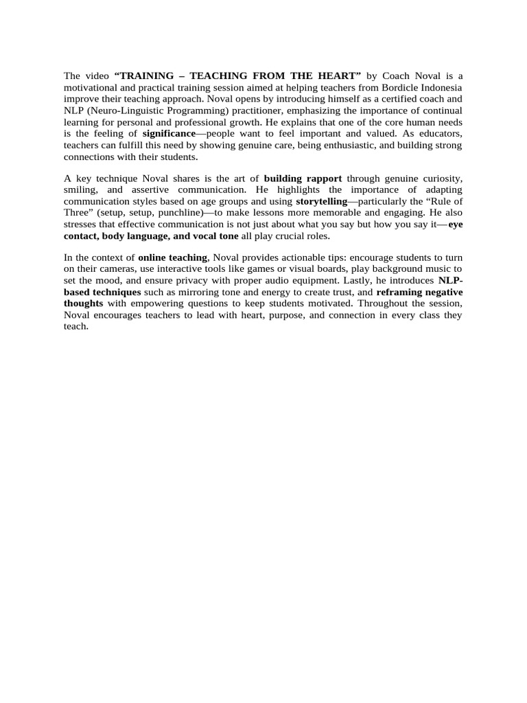 Summary of Teaching From The Heart | PDF