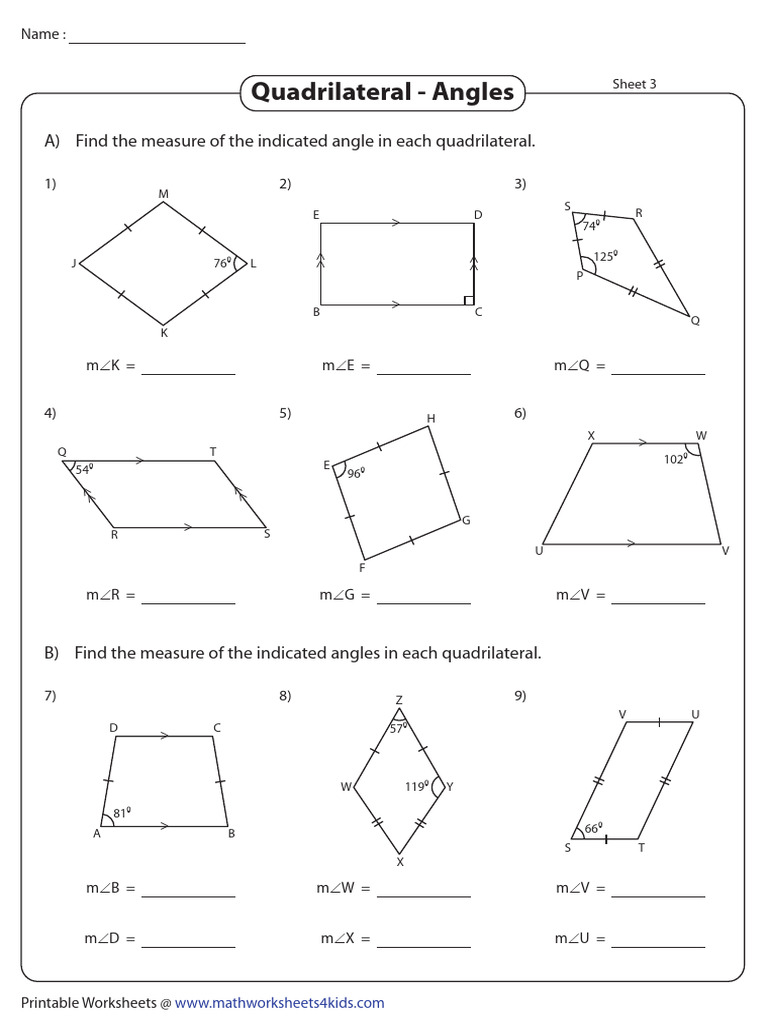 Measure Angles in Quadrilaterals | PDF | Triangle Geometry | Elementary ...