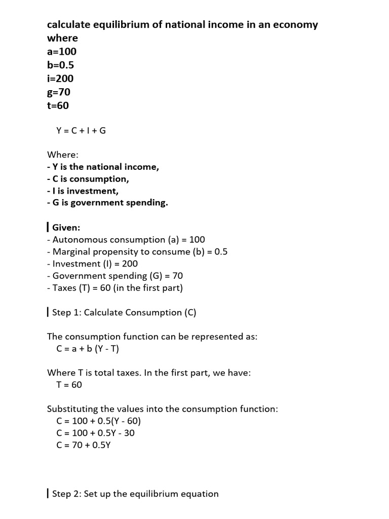 Calculate Equilibrium of National Income in An Economy Where | PDF