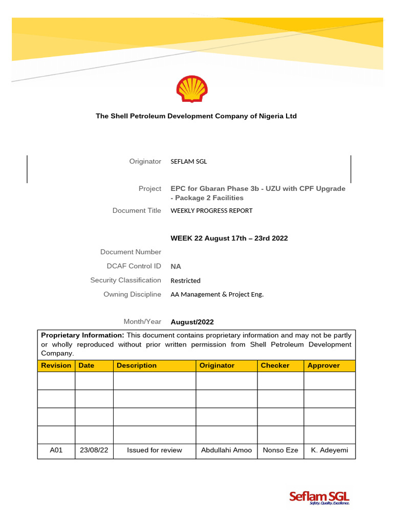 Gbaran Phase 3b Weekly Progress Report | PDF | Environmental Impact ...