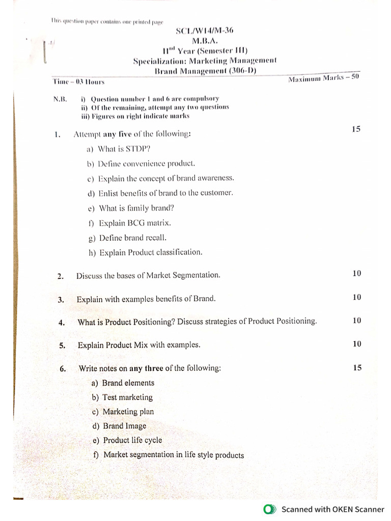 Brand Management Pyq Papers | PDF