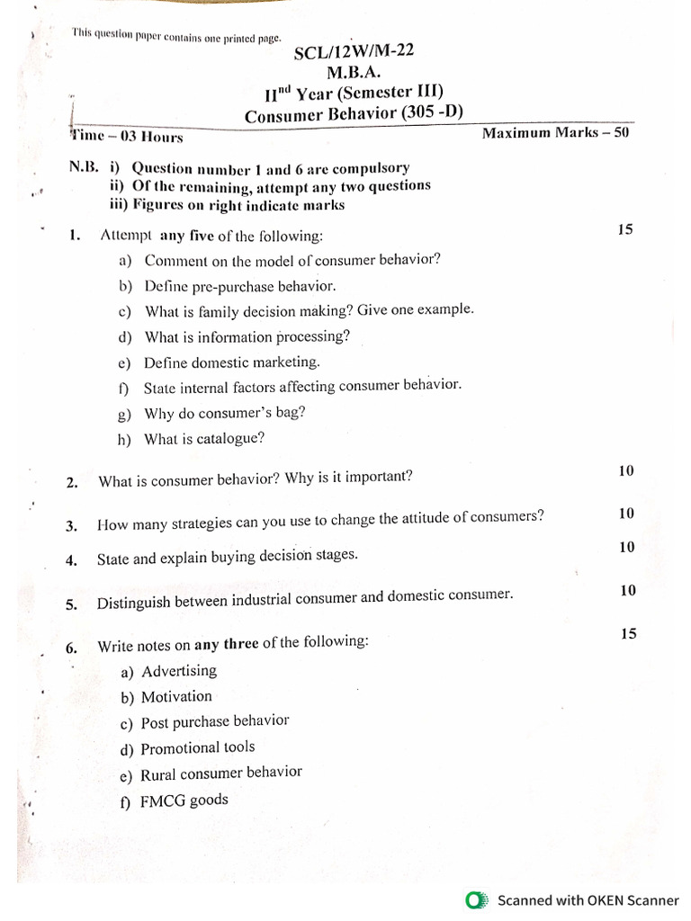 Consumer Behaviour Pyq Papers | PDF