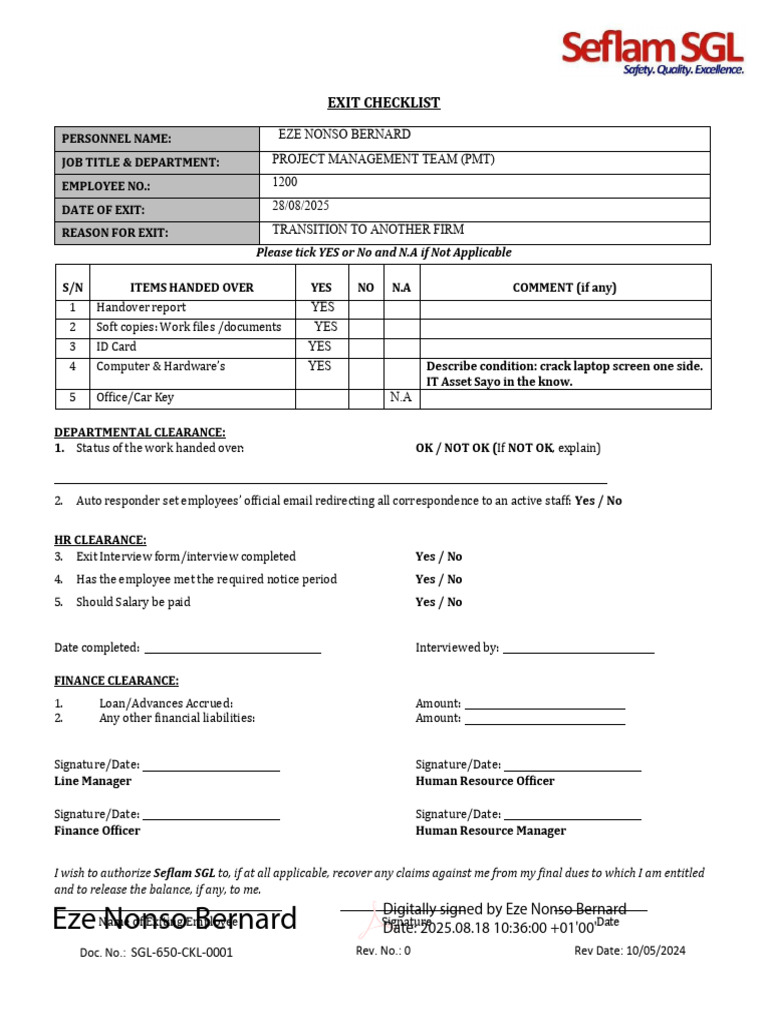 Eze Nonso - Exit Checklist New | PDF | Economies | Business