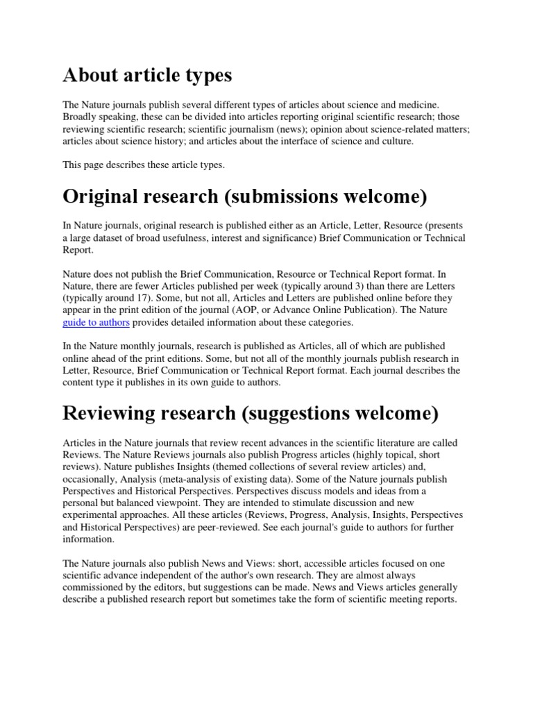 About Article Types | PDF | News | Journalism