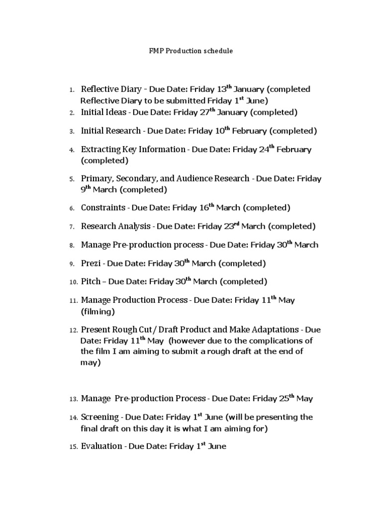 FMP Production Schedule | PDF