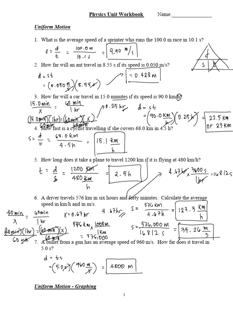 Uniform Motion Physics Workbook | PDF | Acceleration | Potential Energy