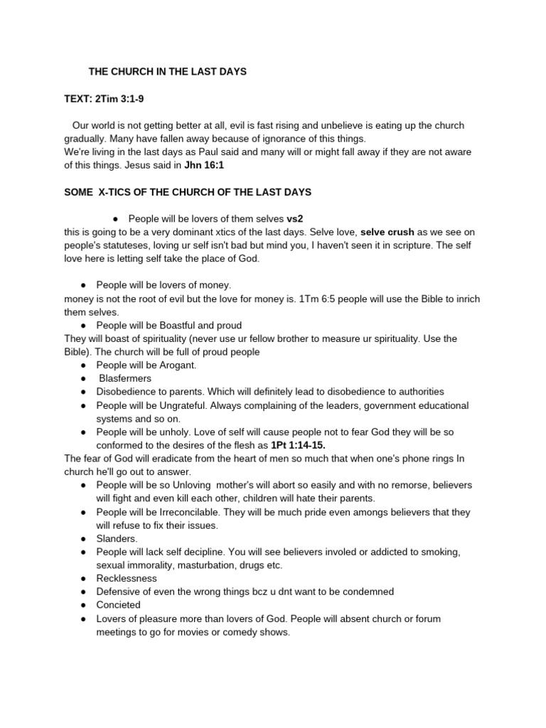 The Church in The Last Days | PDF | Love | Evil