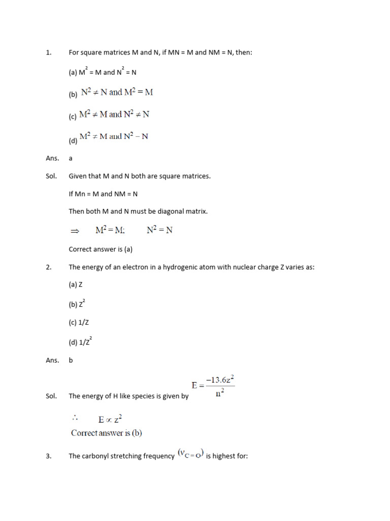 Matrix Properties and Chemical Reactions Exam | PDF | Chemical ...