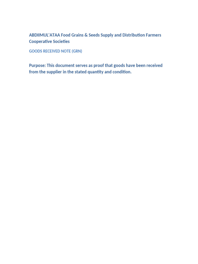 Goods Received Note Abdiimulataa | PDF