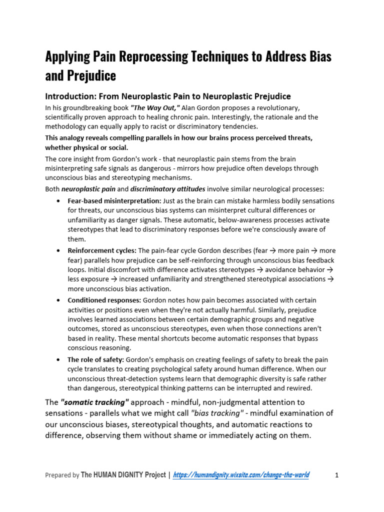 Applying Pain Reprocessing Techniques To Address Bias and Prejudice ...