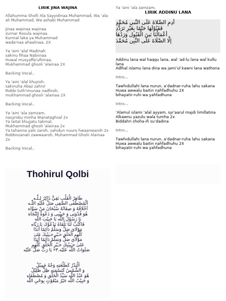 Lirik Sholawat Jina Wajina Arab | PDF