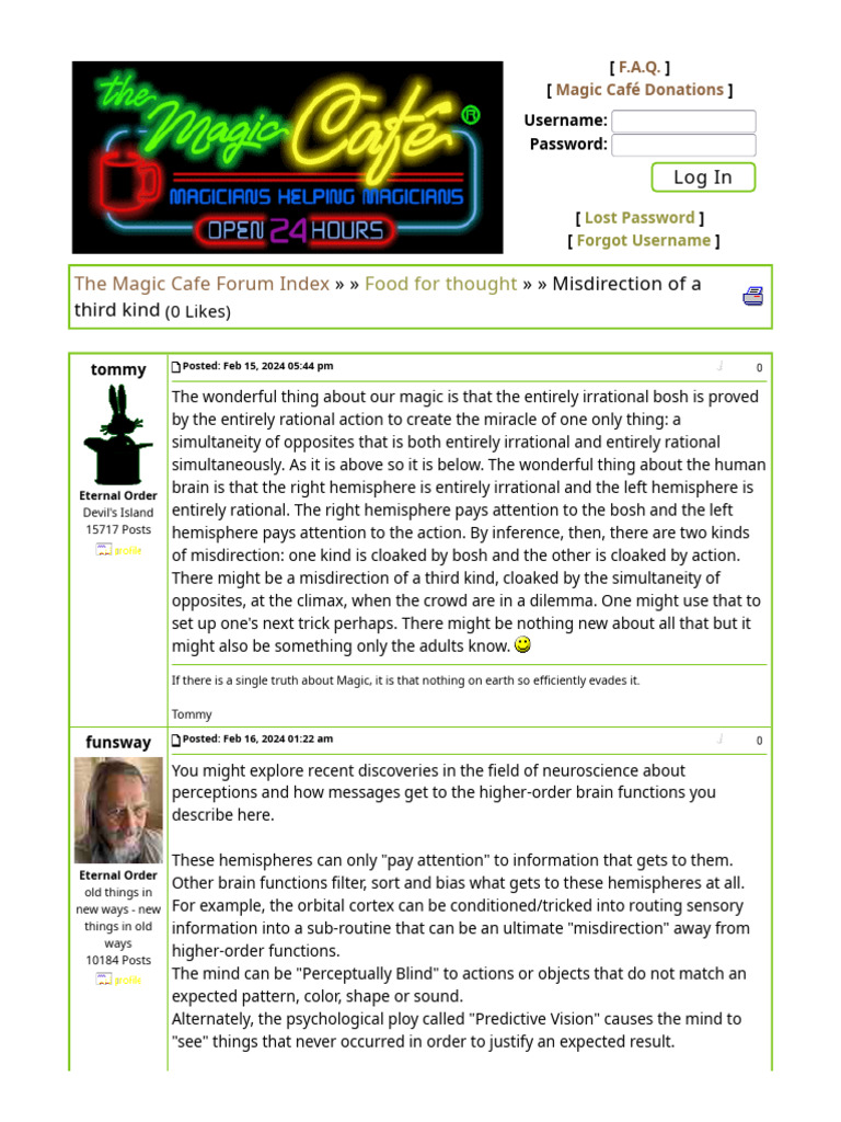 The Magic Cafe Forums - Misdirection of A Third Kind | PDF | Mind | Thought