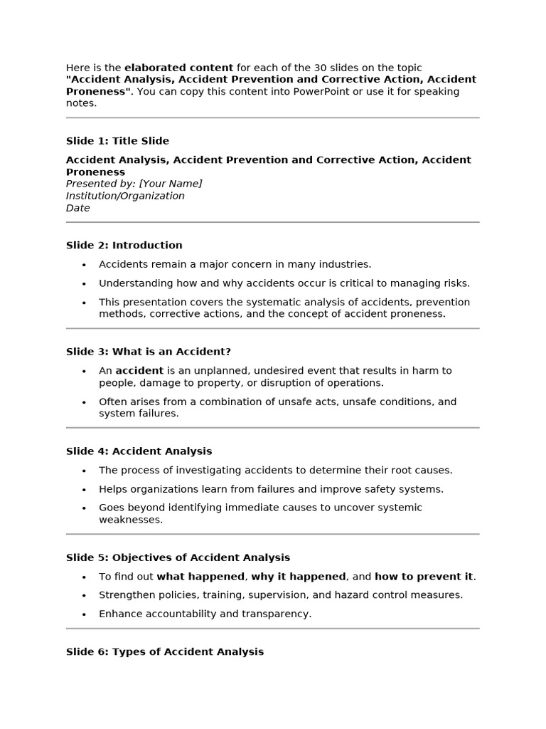 Accident Analysis, Accident Prevention and Corrective Action, Accident Proneness | PDF ...