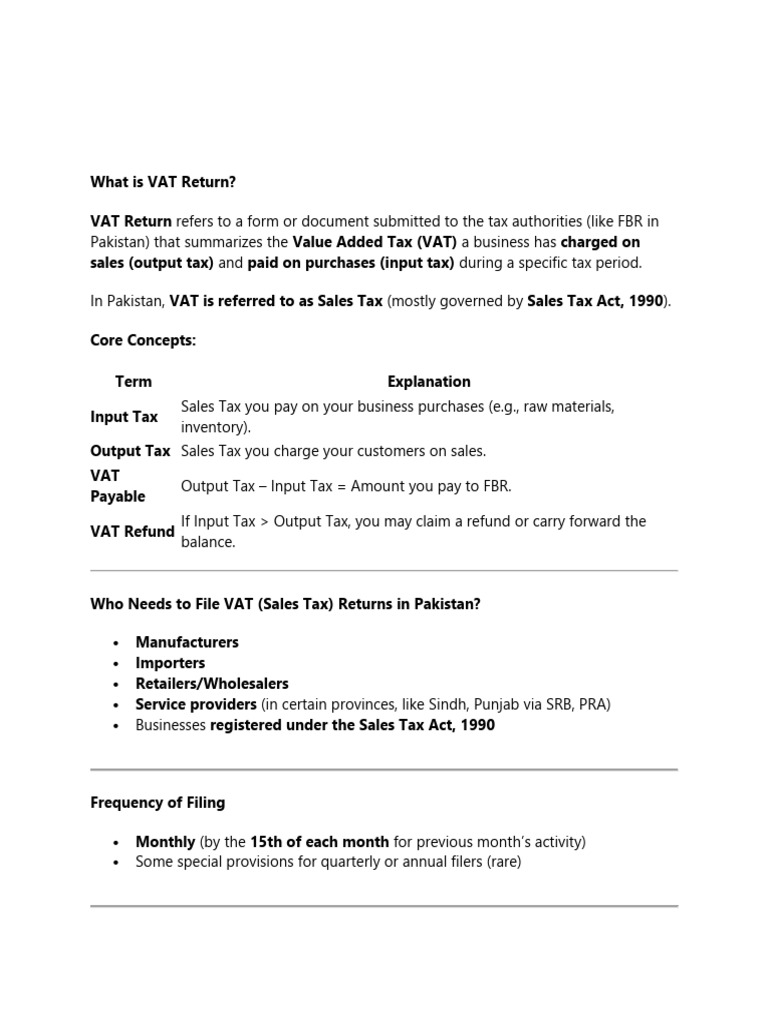 What Is VAT Returns and How To Do VAT Returns in Pakistan | PDF | Value ...