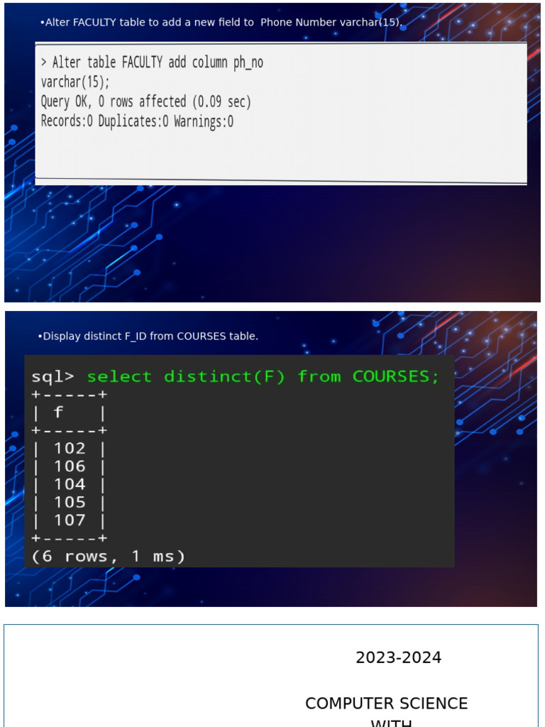 Alter FACULTY Table To Add A New Field To Phone Number Varchar | PDF