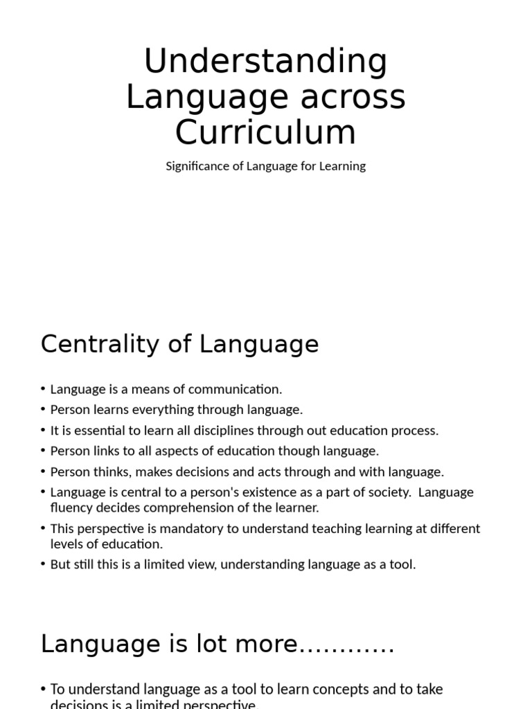 Understanding Language Across Curriculum: Significance of Language For ...