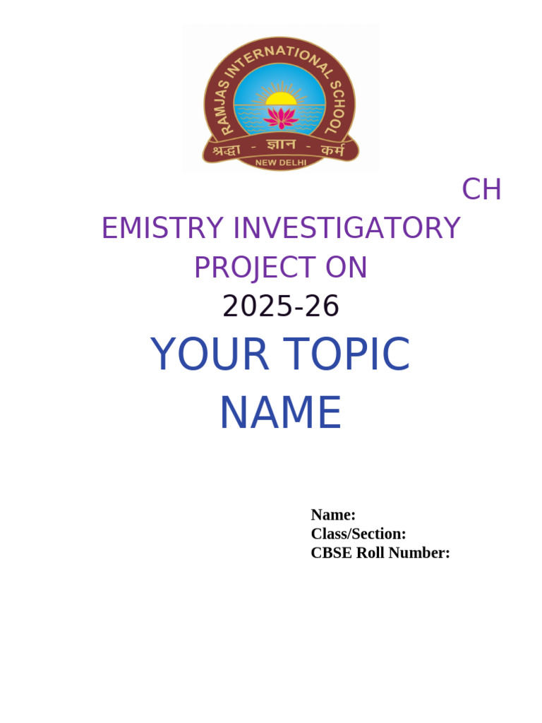 Chemistry Project Cover Page Template | PDF