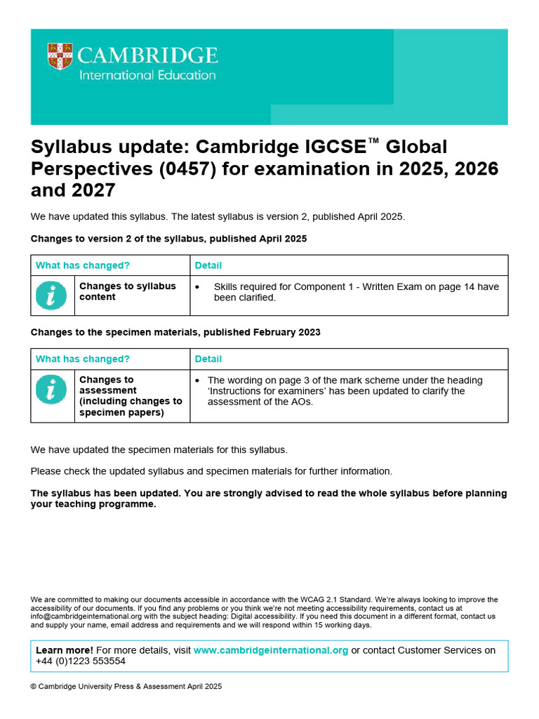 Global Perspective 2025 2027 Syllabus Update | PDF