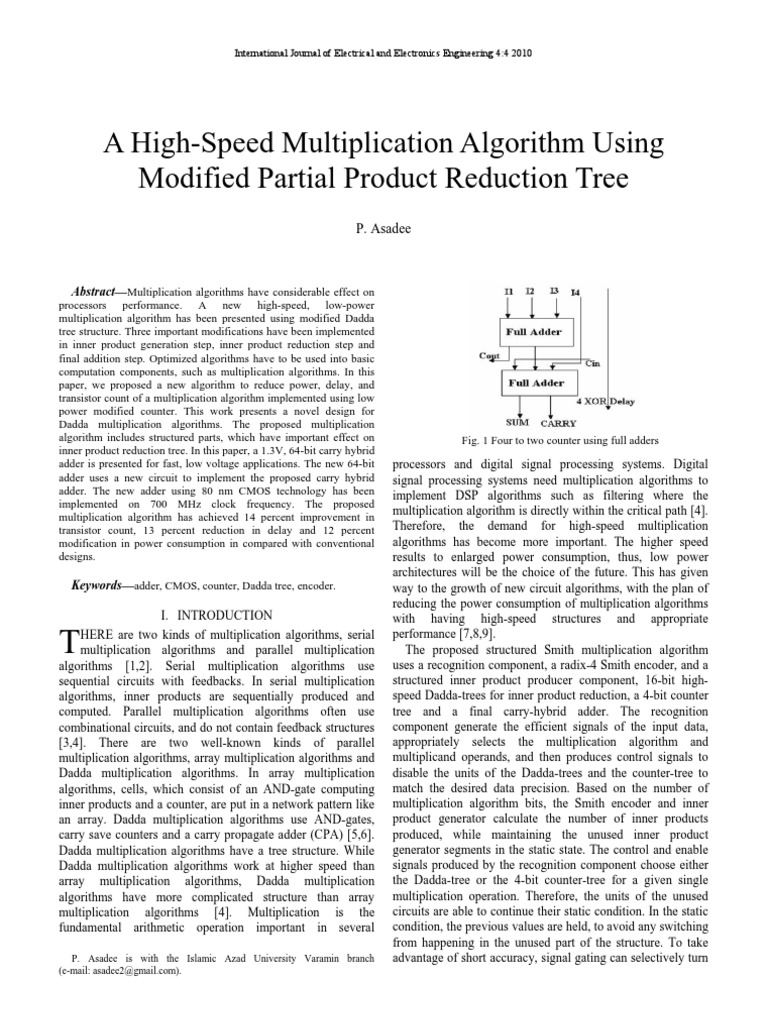 A High-Speed Multiplication Algorithm Using Modified Partial Product ...