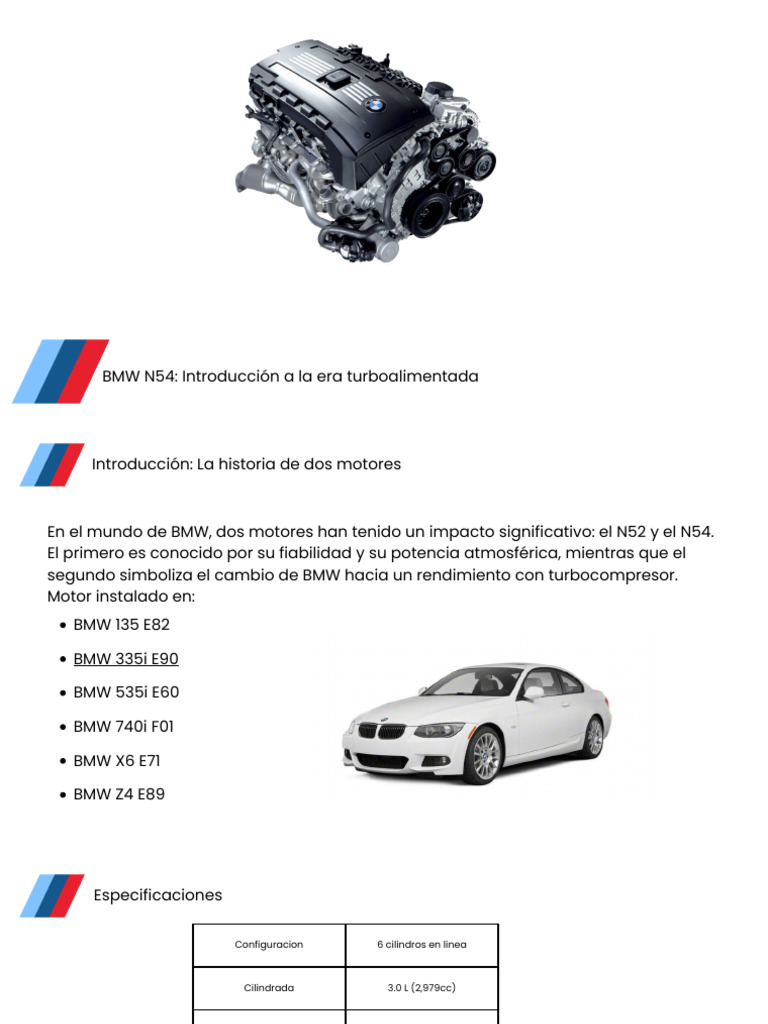 Especificaciones del motor BMW N54 | PDF