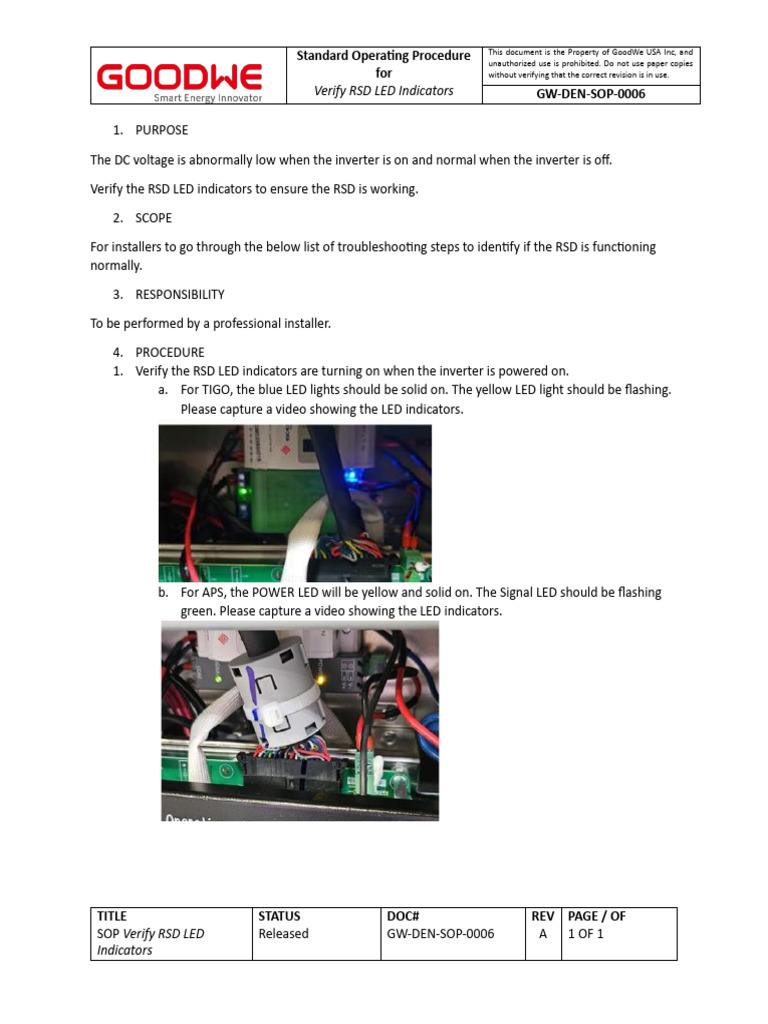 SOP for RSD LED Indicator Verification | PDF | Power Inverter ...