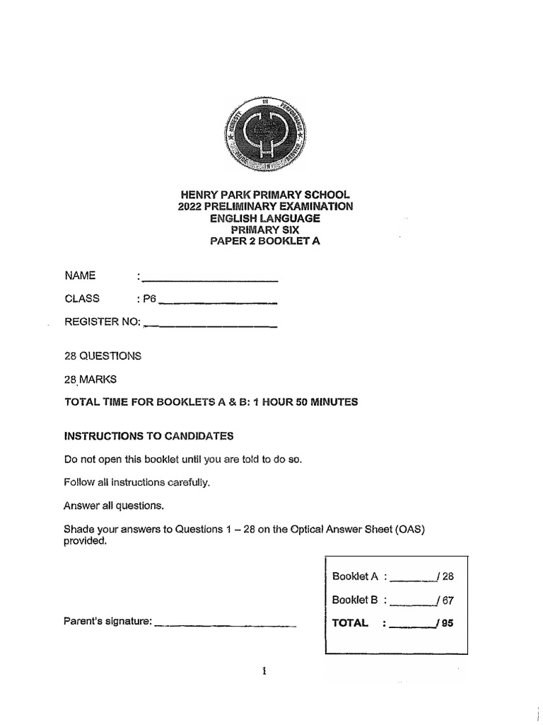 2022-P6-English-Prelim-Henry Park1-24 | PDF