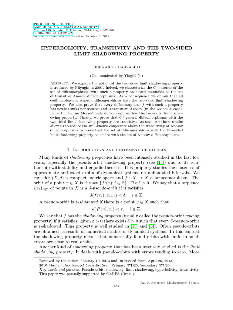 Two-Sided Limit Shadowing in Anosov Diffeomorphisms | PDF | Dynamical ...