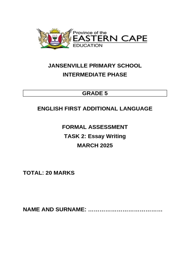 Grade 5 Essay Writing Assessment | PDF