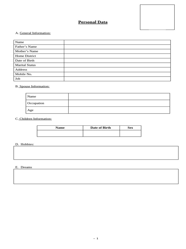 Personal Data Collection Template | PDF