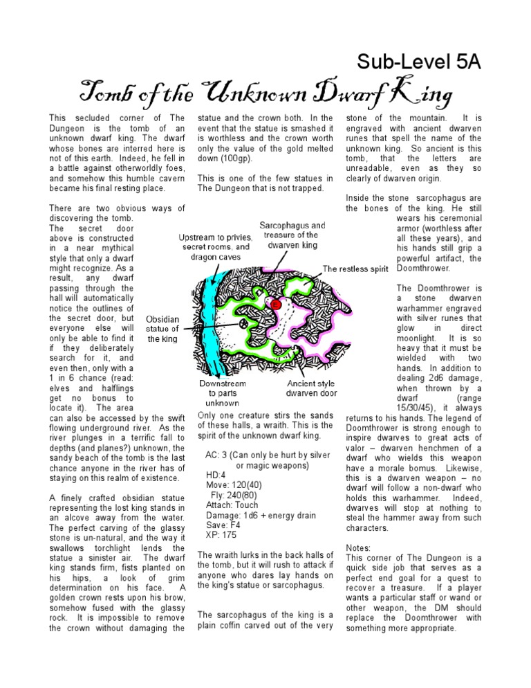 The Dungeon: Sublevel 5A - Tomb of The Unknown Dwarf King | PDF | Dwarf ...