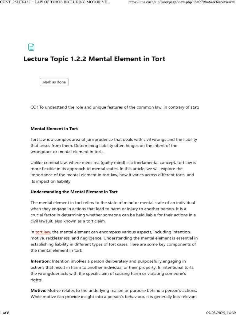 Cont - 25llt-132 - Law of Torts Including Motor Vehicle Act and ...