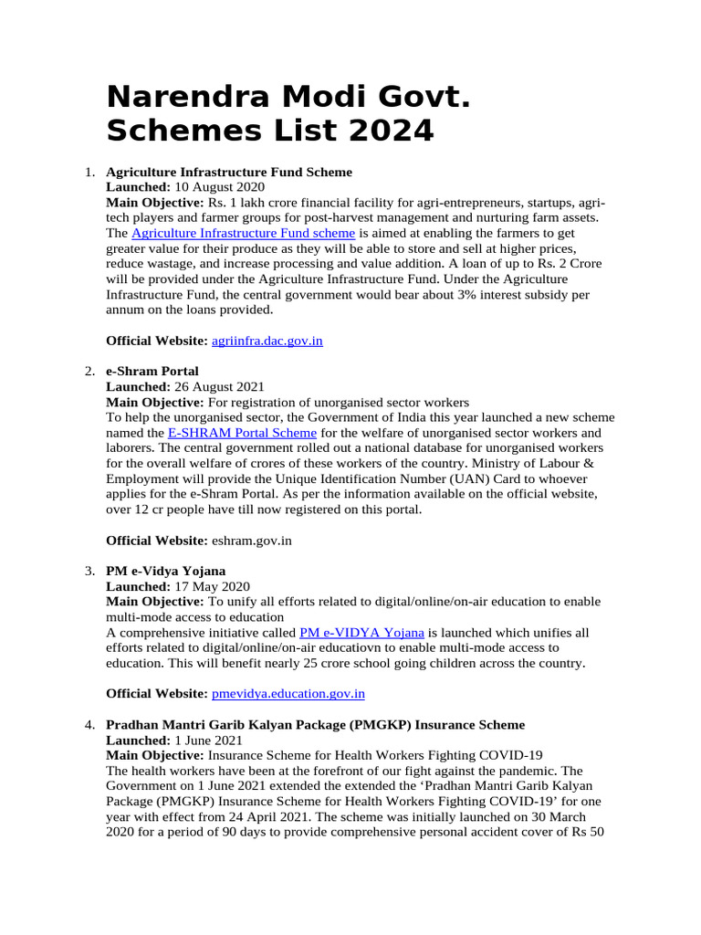 Modi Government Schemes Overview 2024 | PDF | Vehicle Registration Plate