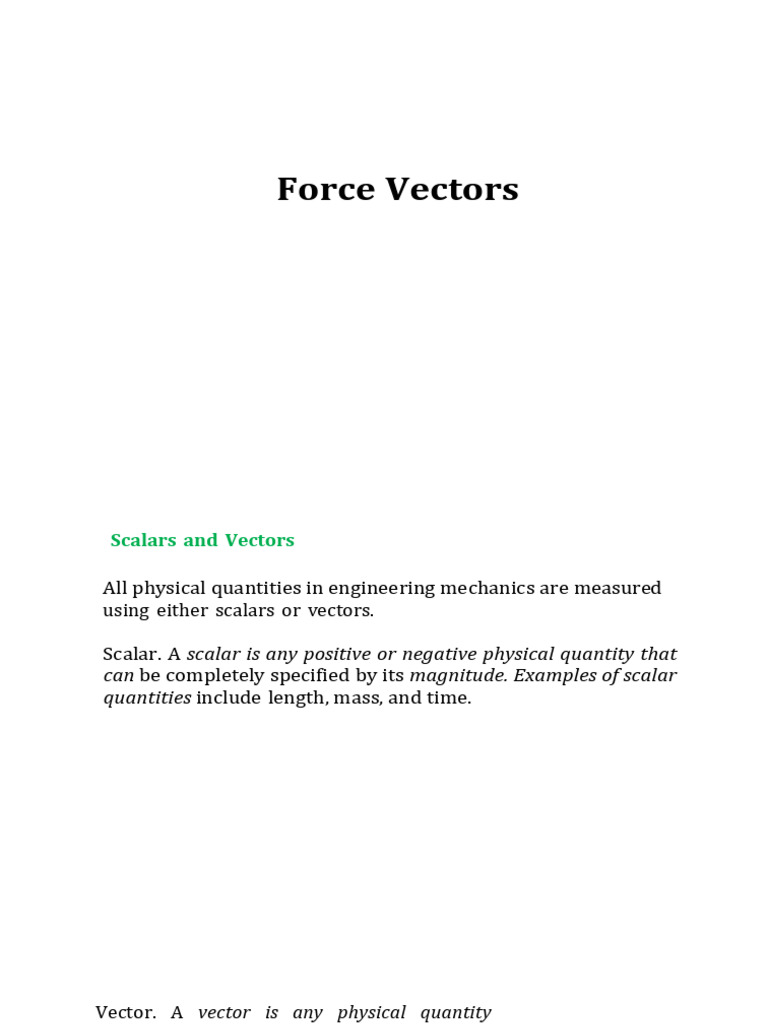 Scalars and Vectors in Mechanics | PDF | Euclidean Vector | Mathematics