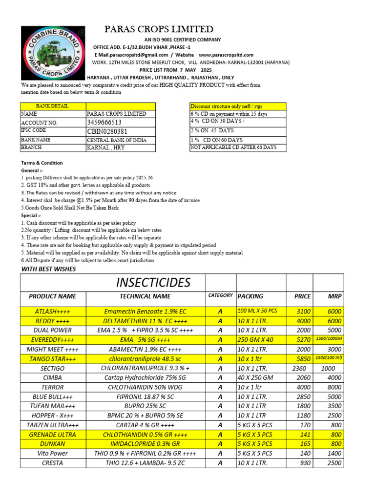 Paras Crops Price List 2025 | PDF | Chemical Substances | Agricultural ...