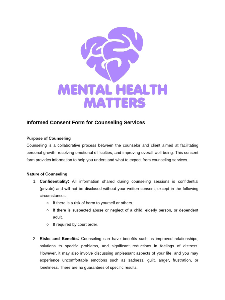 Informed Consent for Counseling Services | PDF | Psychotherapy ...