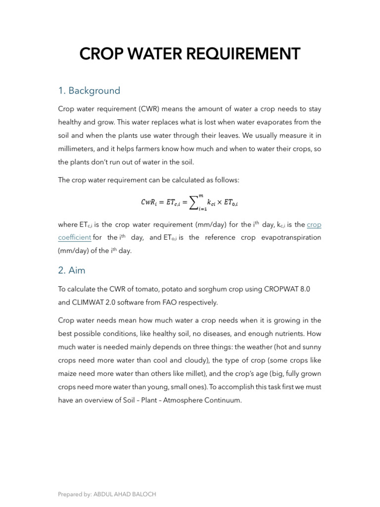 Crop Water Requiremnet | PDF | Soil | Rain