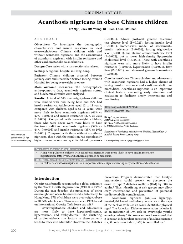 Acanthosis Nigricans in Obese Children | PDF | Body Mass Index ...
