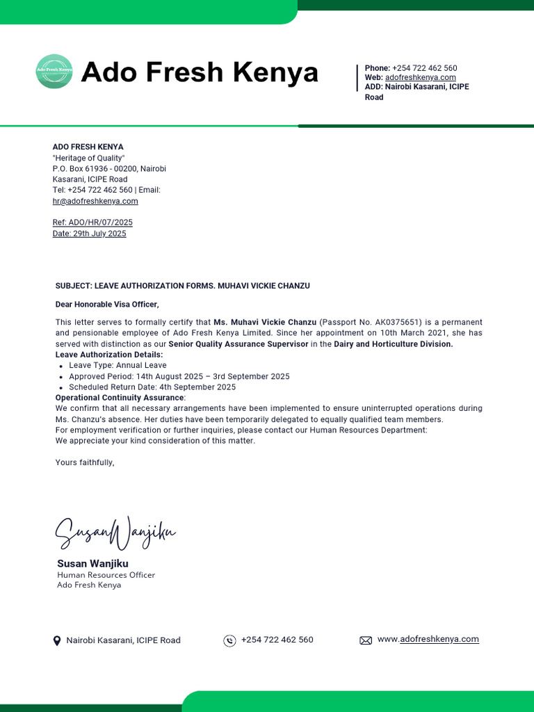 Leave Authorization Forms. Muhavi Vickie Chanzu | PDF