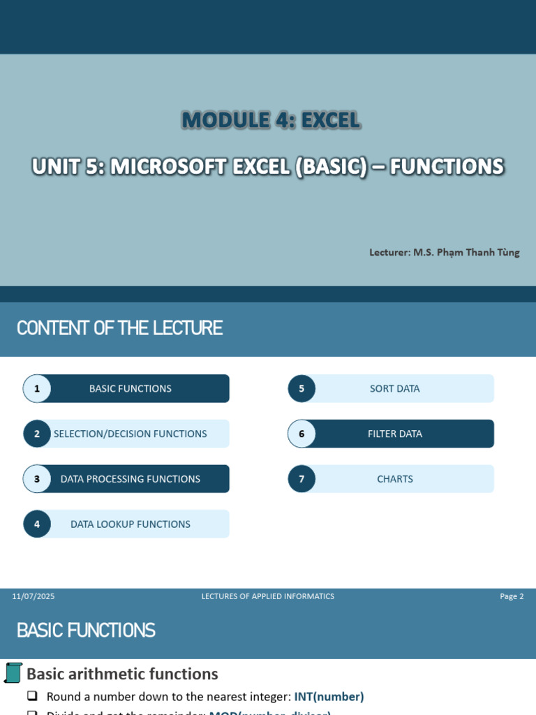 Excel Basic Functions Overview | PDF | Spreadsheet | Arithmetic