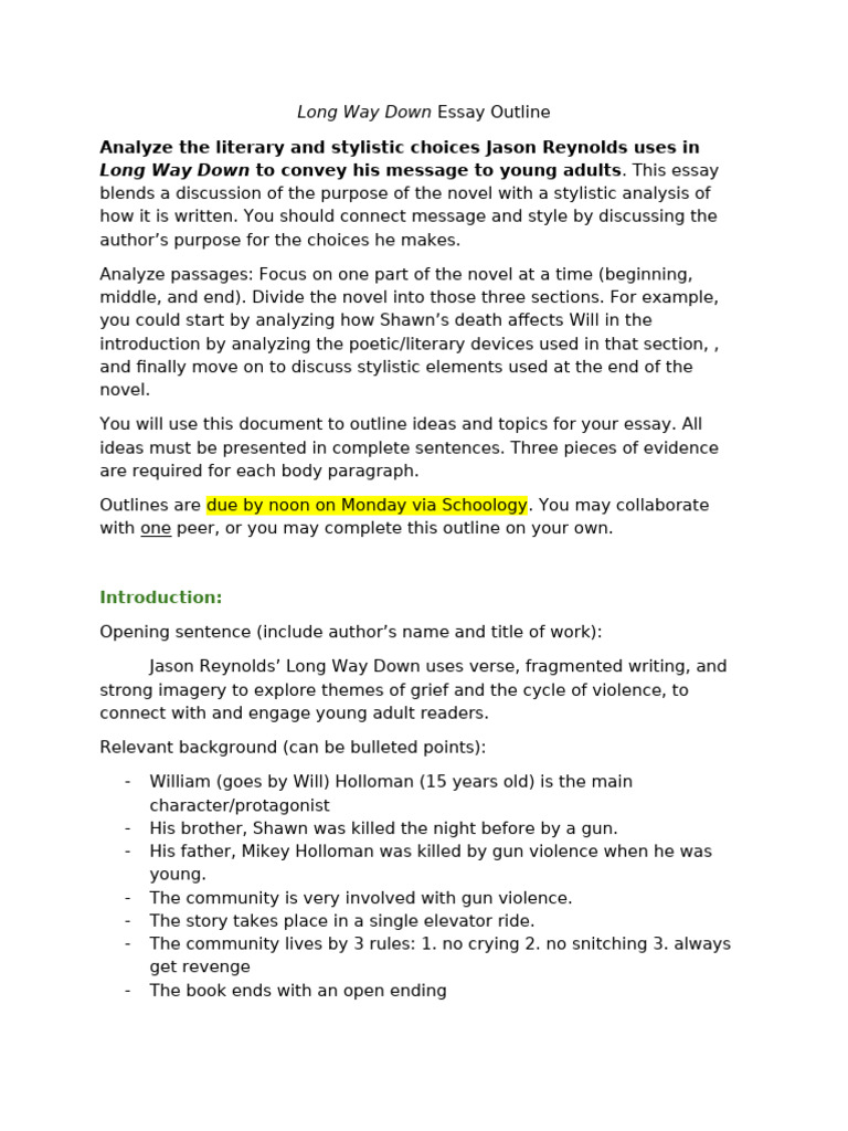 Long Way Down Essay Outline | PDF | Essays