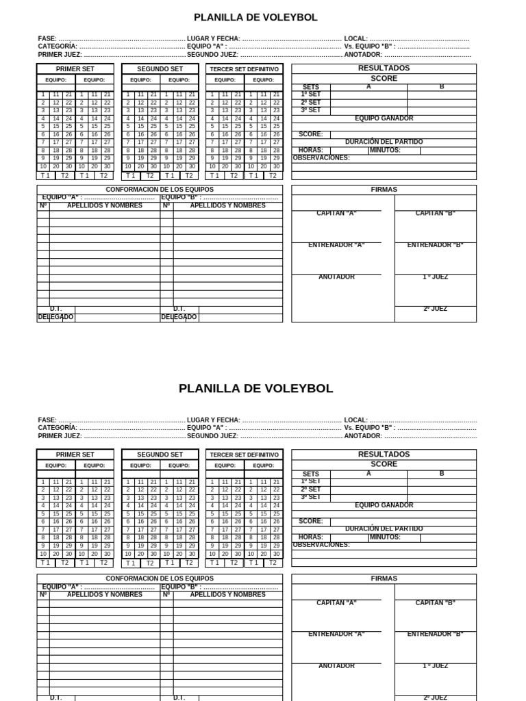 Planilla de Voleibol para Imprimir | PDF