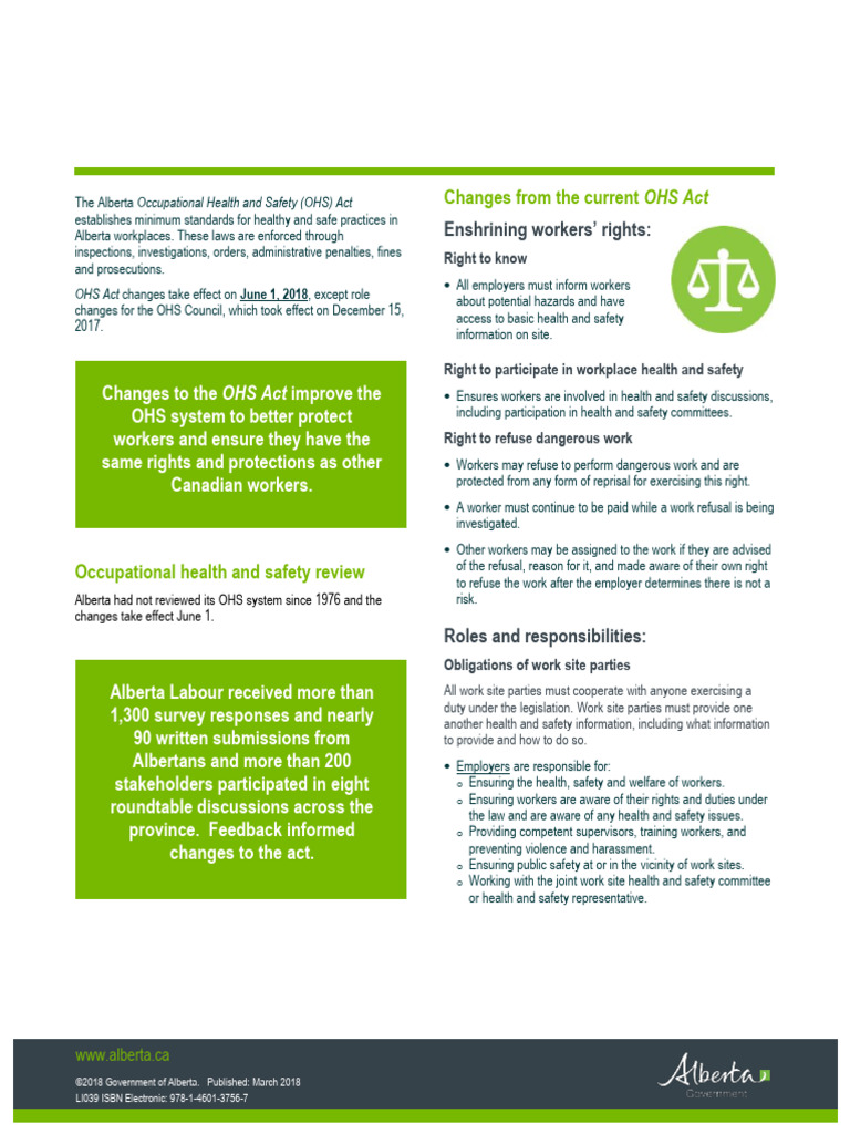 OHS Act Change Highlights | PDF | Occupational Safety And Health ...