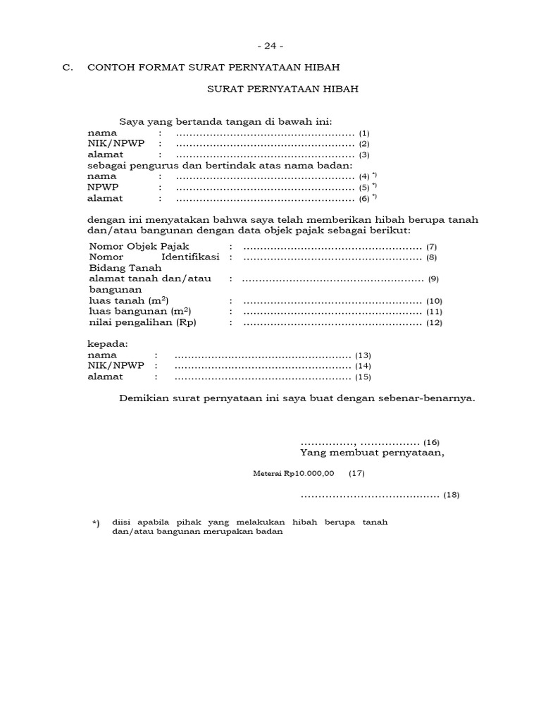 Contoh Format Surat Hibah Tanah | PDF