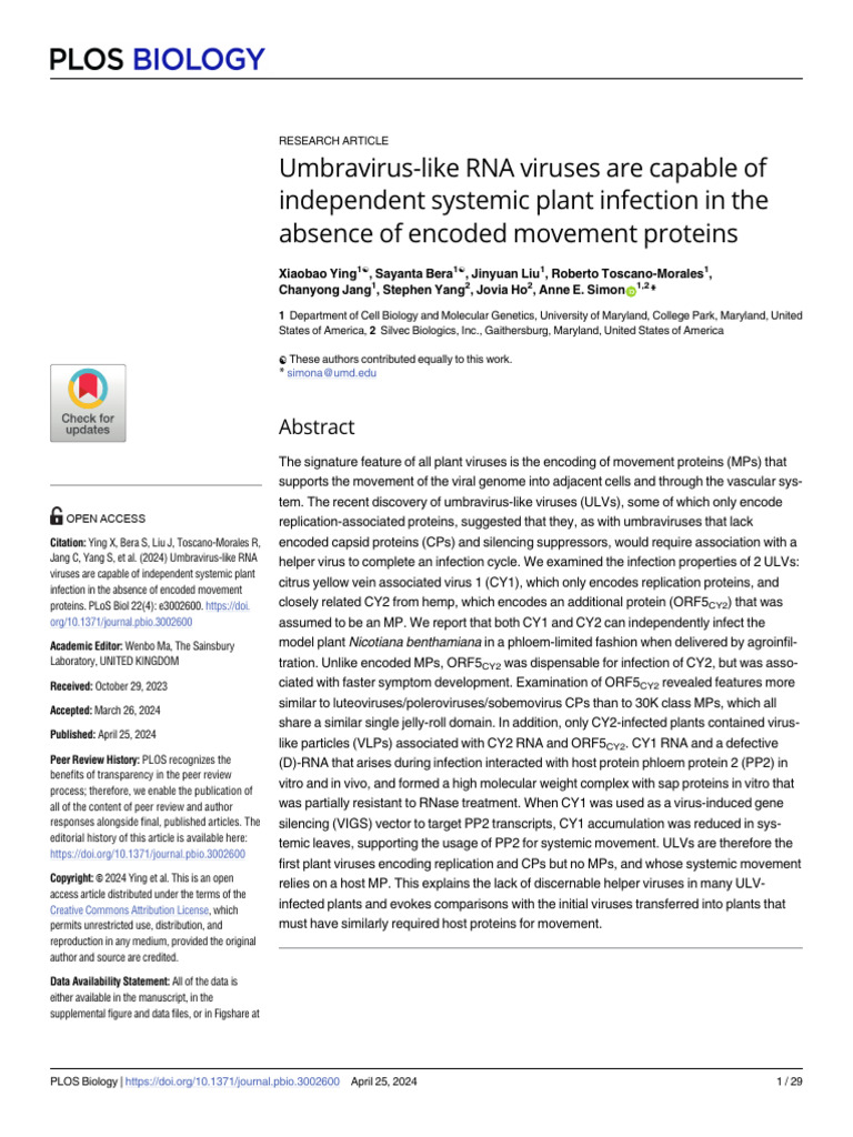 Journal Pbio 3002600-1-5 | PDF | Virus | Plant Virus