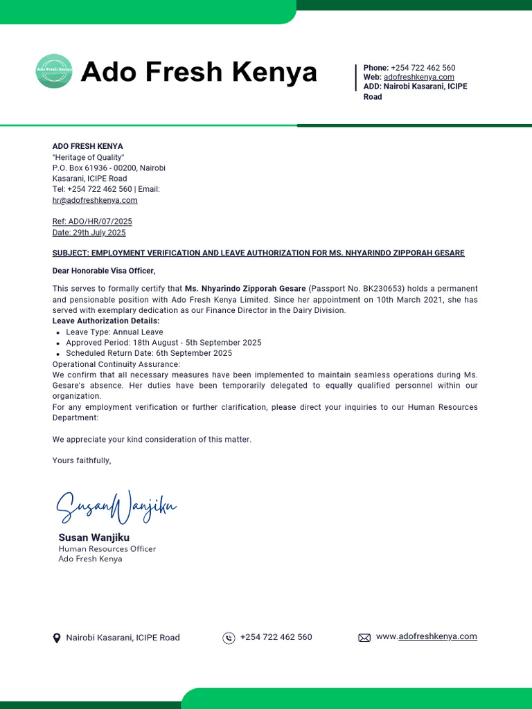 Employment Verification and Leave Authorization For Ms. Nhyarindo ...